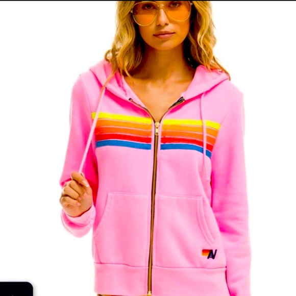 Aviator Nation | Shirts | New Aviator Nation Pink 5stripe Neon Pink Zip ...